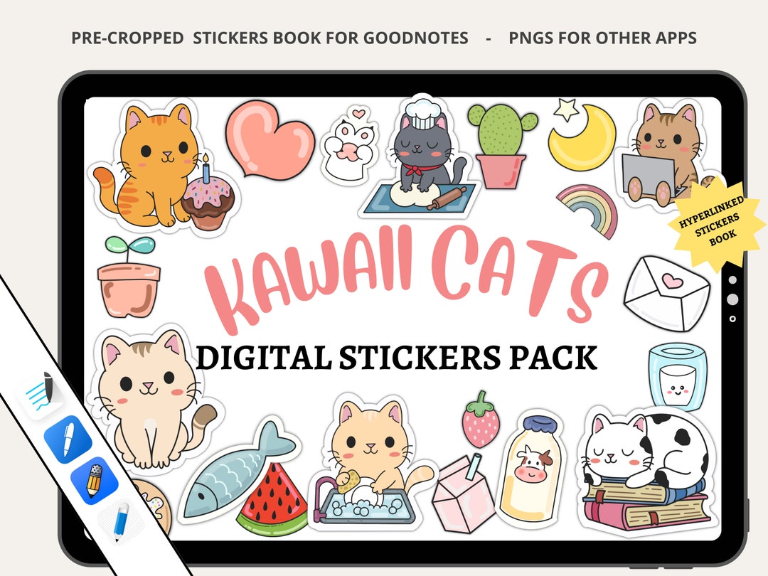 Cute Cats Digital Sticker Pack, Kawaii Goodnotes Stickers, Everyday ...