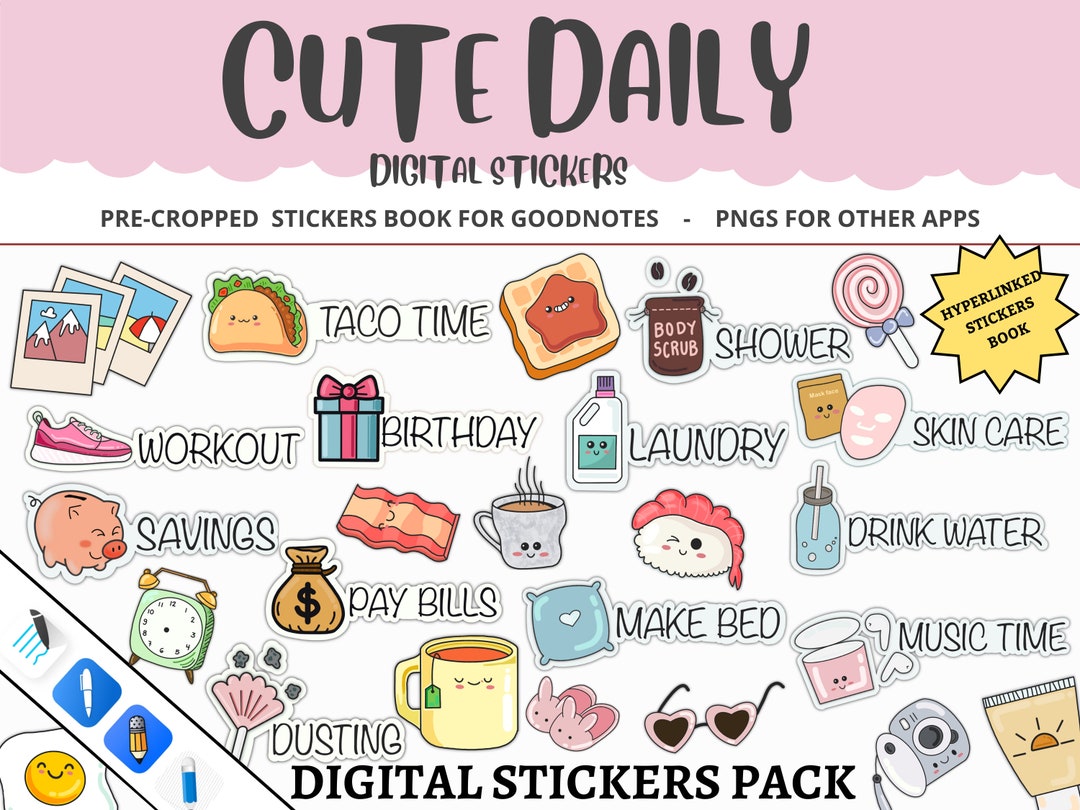 Cute Icon Digital Stickers, Daily Life Digital Stickers, Digital ...