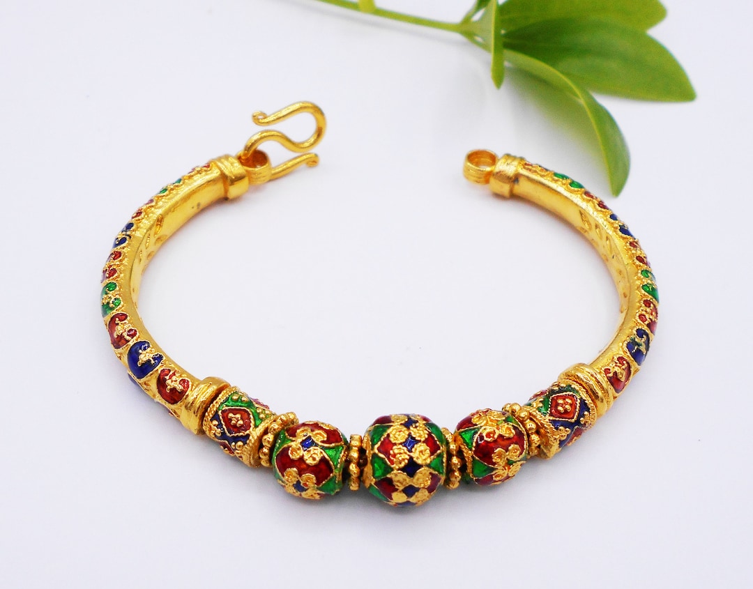 Beaded Lai Thai Enamel Bracelet Bangle 22K 23K 24K Thai Baht Yellow ... Beaded Lai Thai Enamel Bracelet Bangle 22K 23K 24K Thai Baht Yellow ...