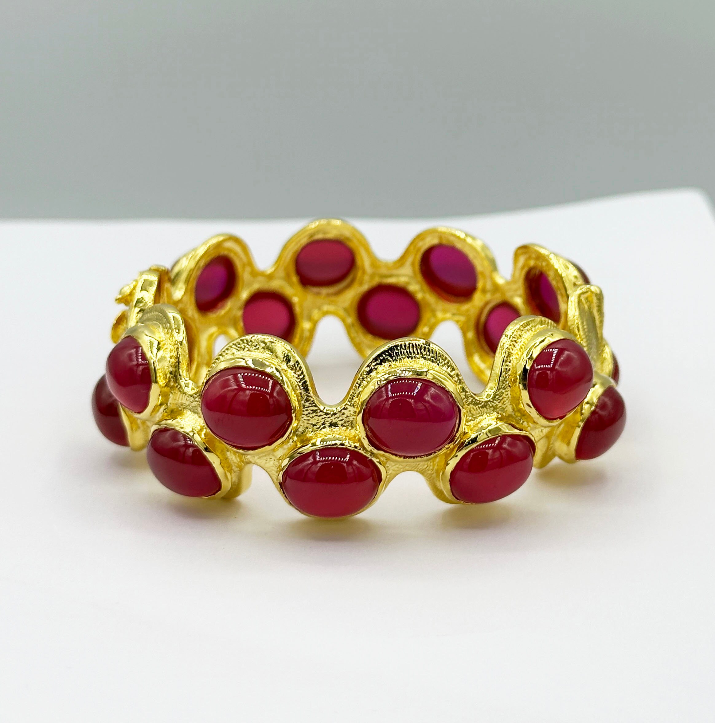 Ruby Red Bangle Bracelet: 24K Gold Plated Thai Design ,delivered Duty ...