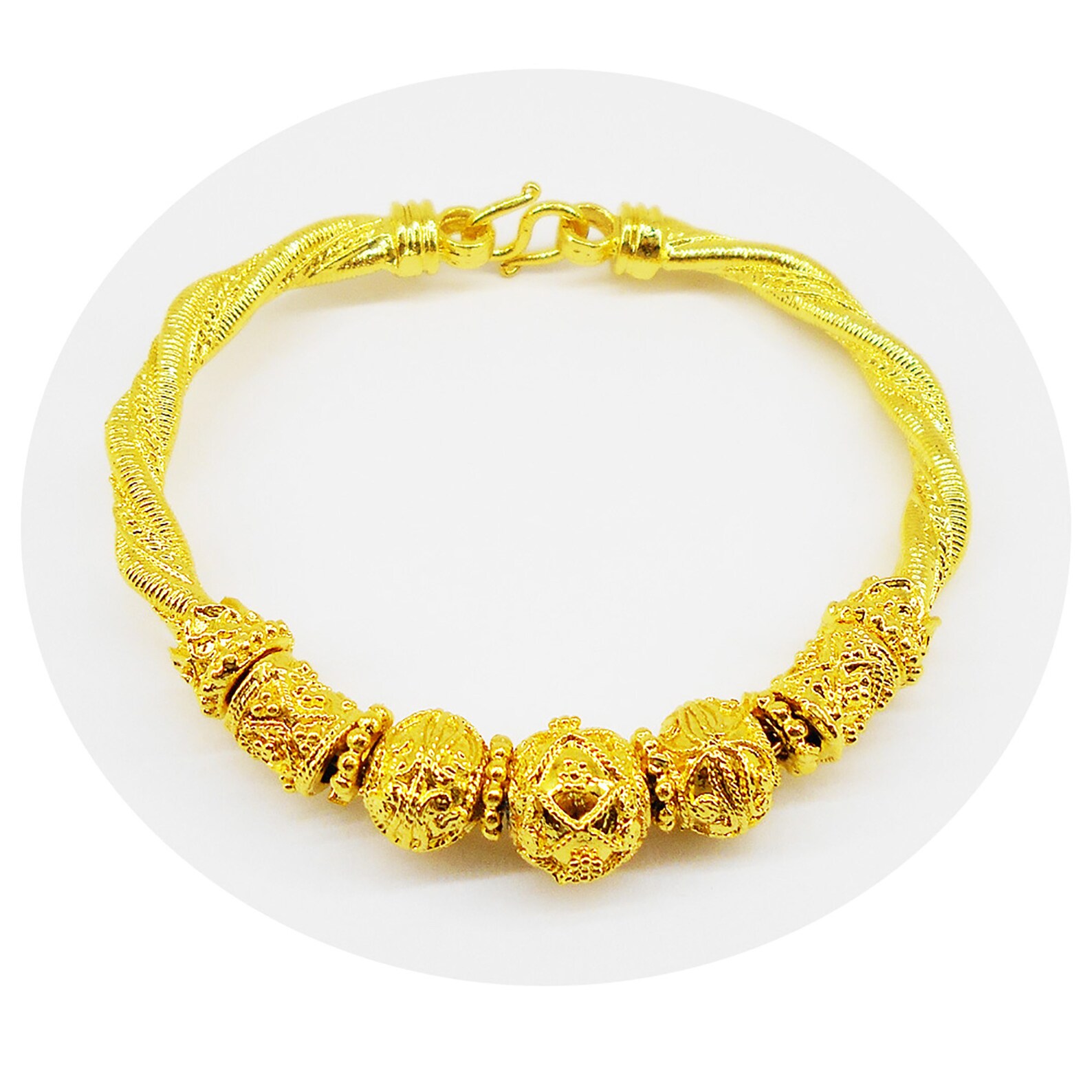 Beaded Lai Thai Bracelet Bangle 22K 23K 24K Thai Baht Yellow | Etsy