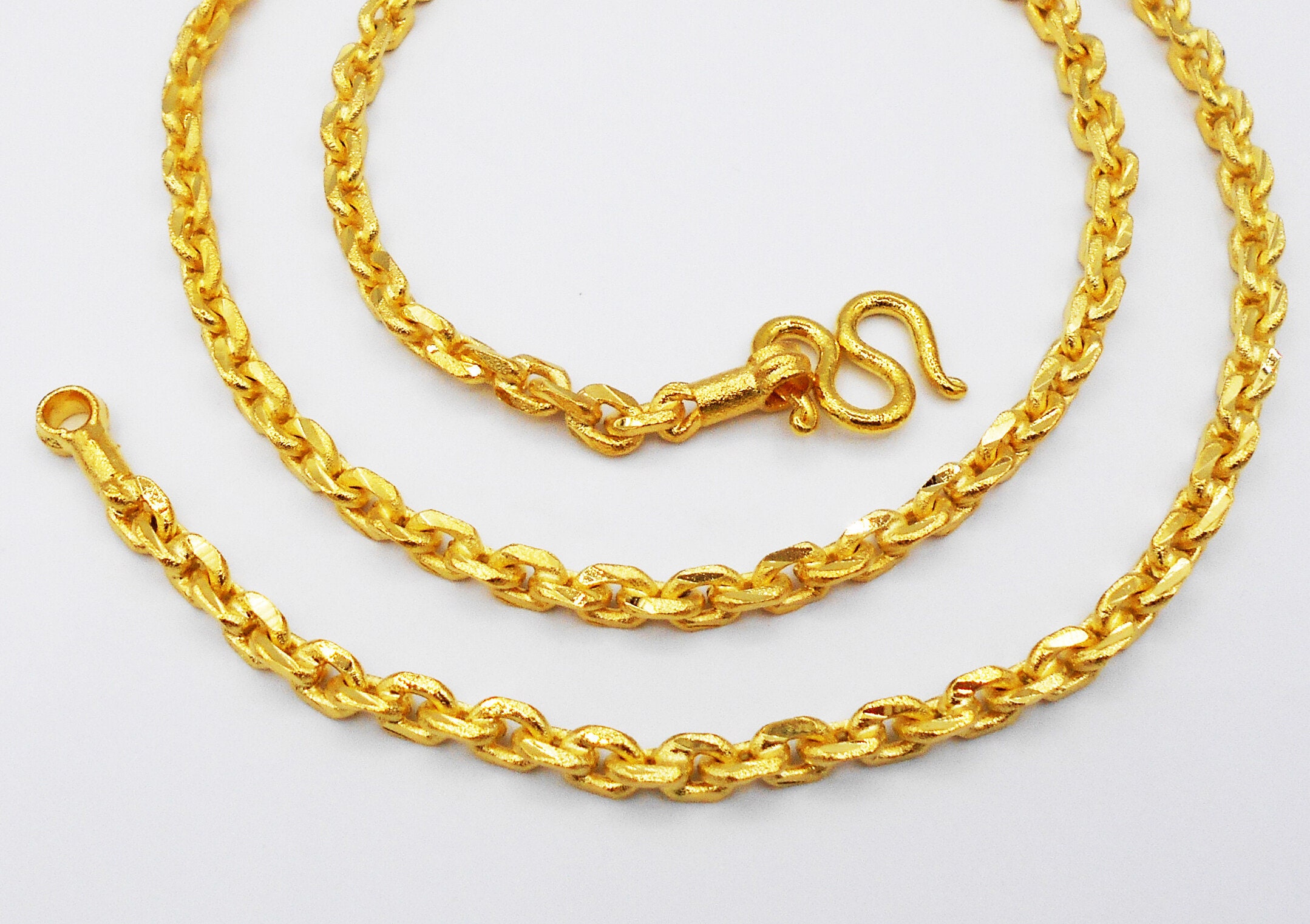 22kt Yellow Gold Handmade Diamond Cut Design Choco Chain