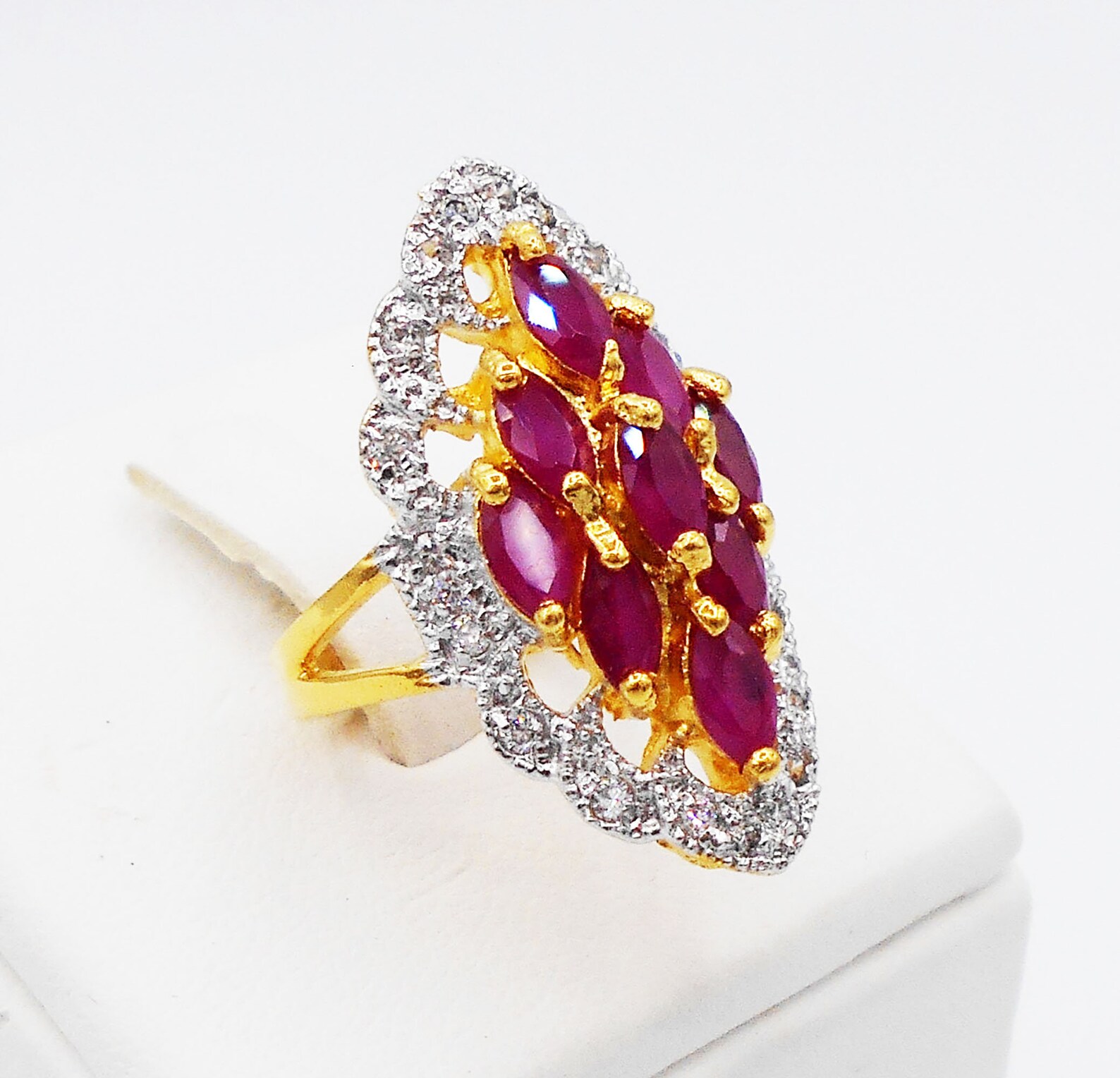 Ruby & Diamond CZ Ring Thai Jewelry 22K 23K 24K Thai Baht | Etsy