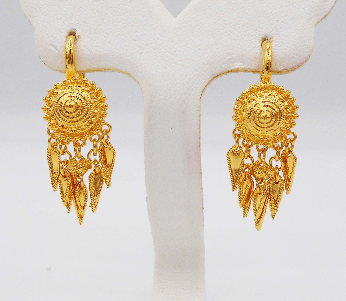 Thai Jewelry Earrings Drop Dangle Lai Thai 22K 23K 24K Thai - Etsy