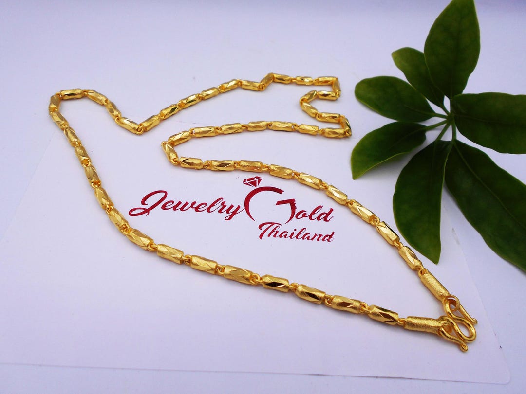 Thai Baht Gold Plated Chain Necklace: 4mm Brass Link, Handmade ...