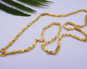 24K Thai Baht Gold Angular Box and Chain Link Necklace 30g - Etsy