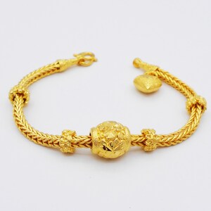 Beaded Lai Thai Drop Heart Bracelet Bangle 22K 23K 24K Thai Baht Yellow ...