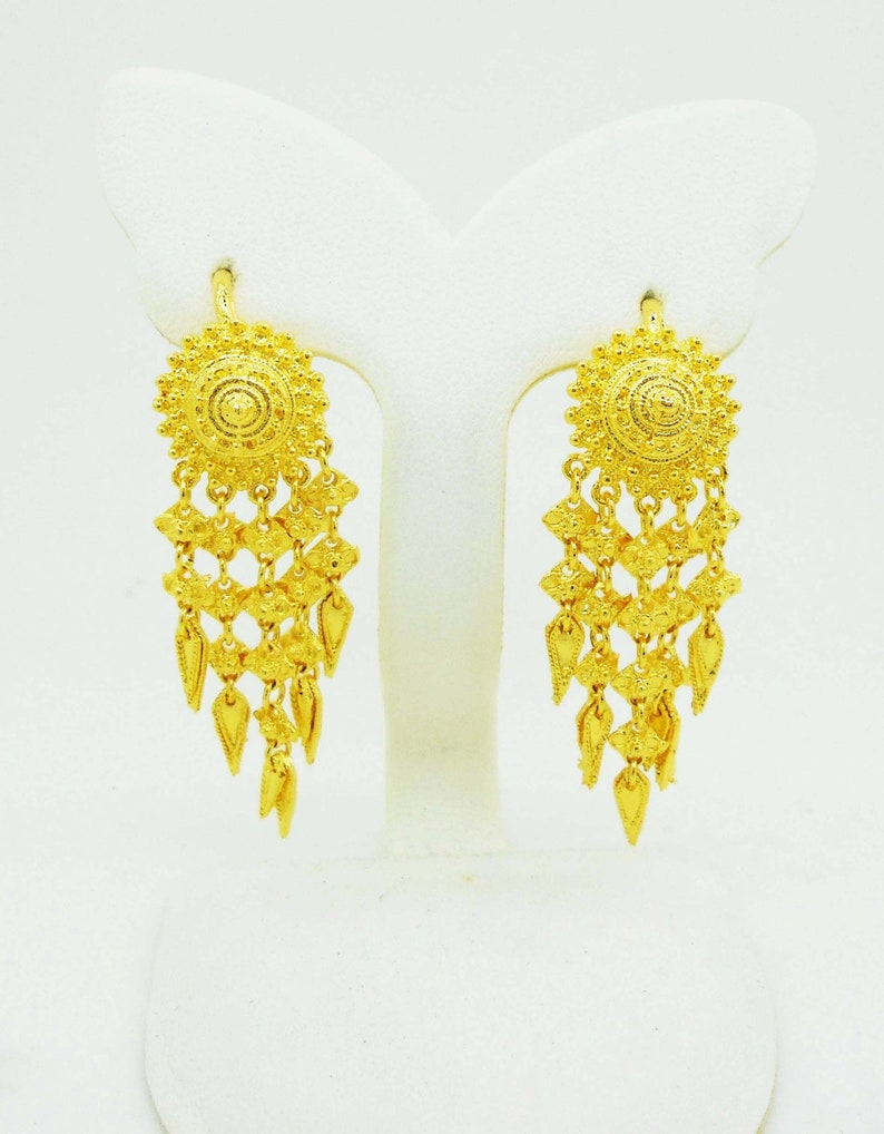 Thai Jewelry Earrings Drop Dangle Lai Thai 22K 23K 24K Thai - Etsy