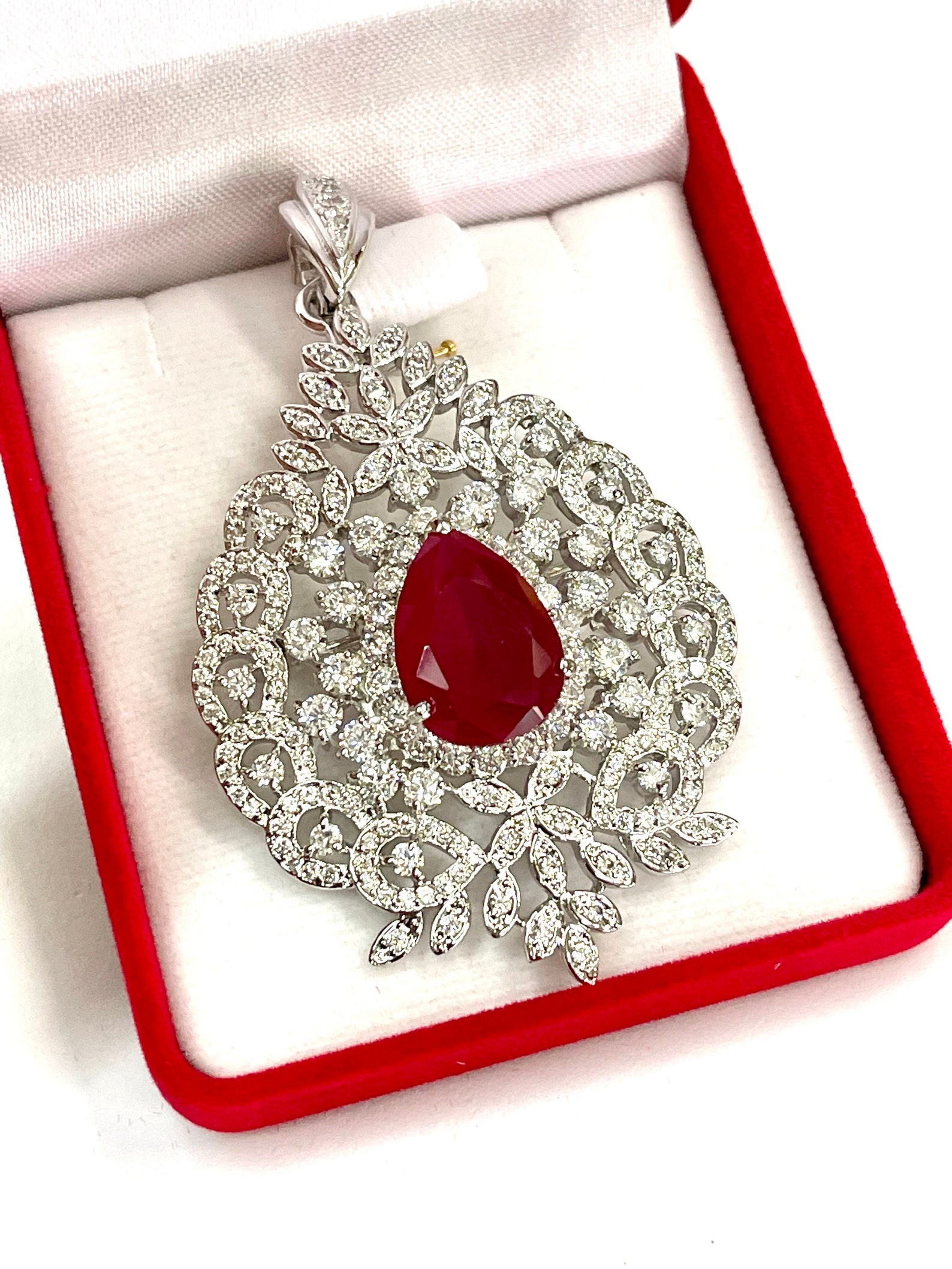 Ruby & Diamond CZ Pendant Thai Jewelry 22K 23K 24K Thai Baht - Etsy