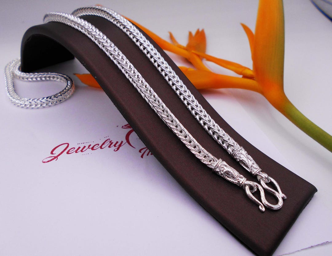 24" Thai Baht White Gold Plated Chain Necklace: Handmade Amulet Jewelry ...