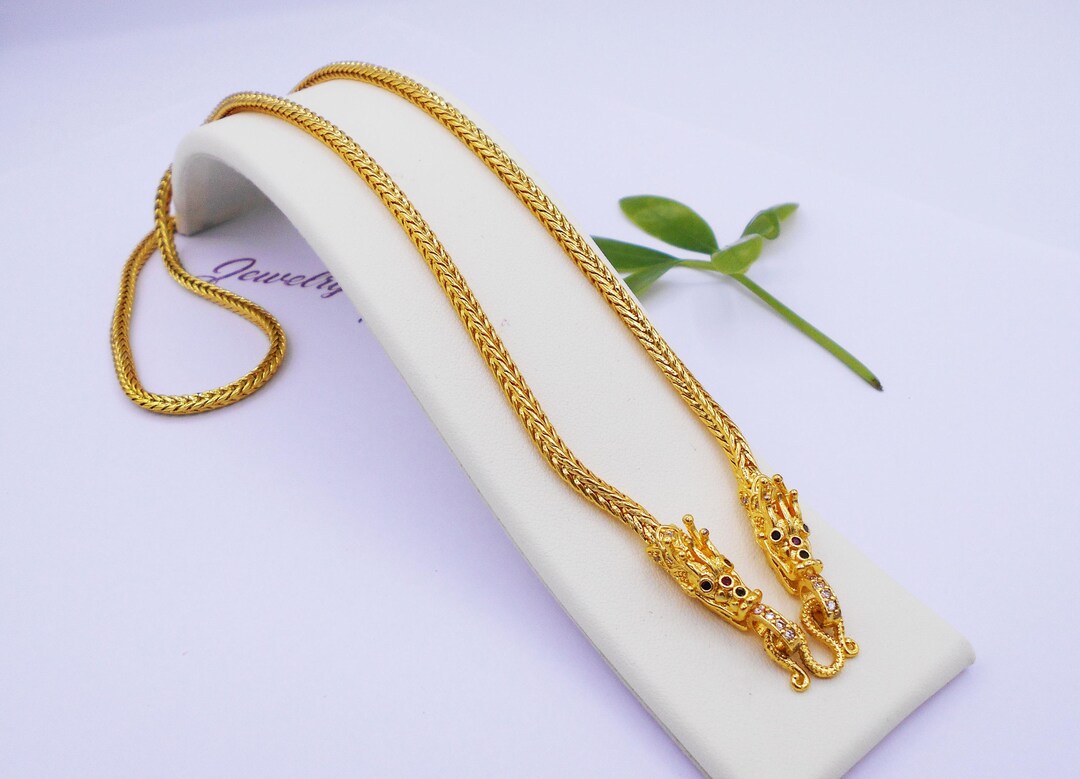 Thai Baht Gold Plated Jewelry Dragon Necklace: 23k Gold Brass Amulet ...