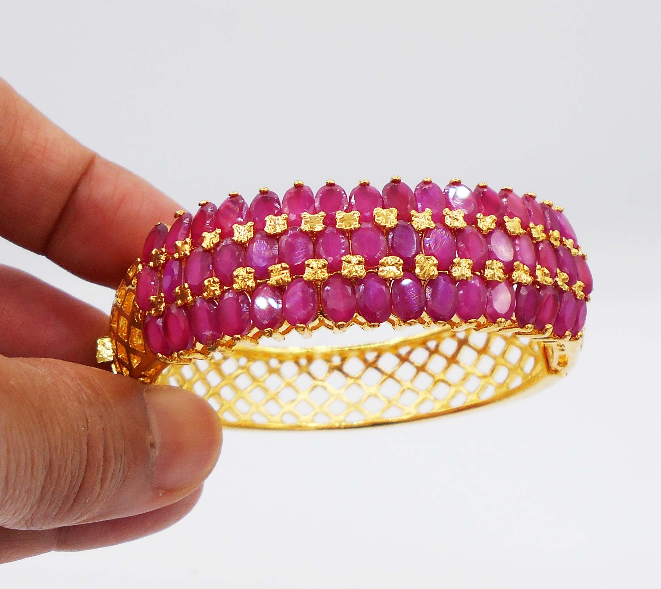 Red Ruby Bracelet Bangle Gold 24K Gem Thai Baht Yellow Gold - Etsy