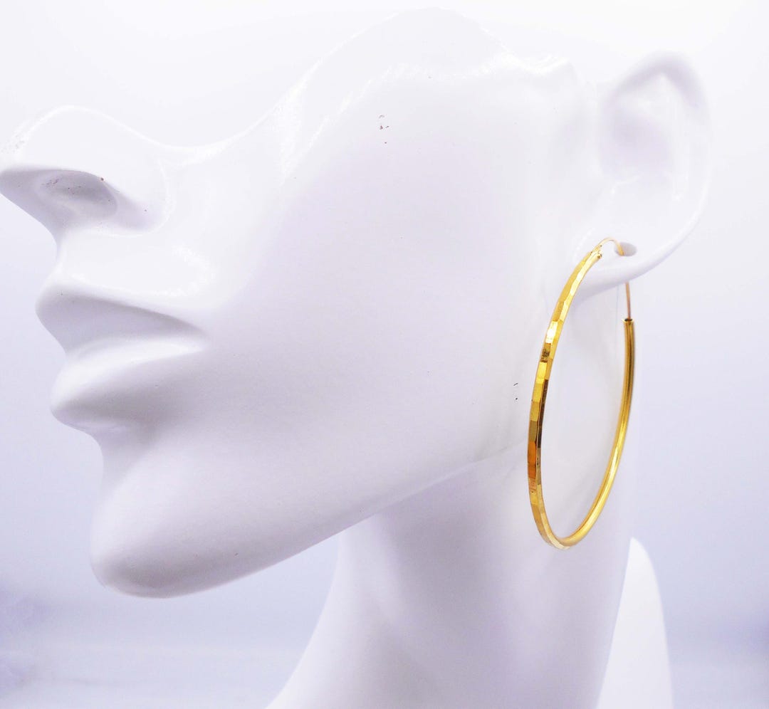 50 Mm Hoops Earrings 22K 23K 24K Thai Baht Yellow Gold Plated for Her ...