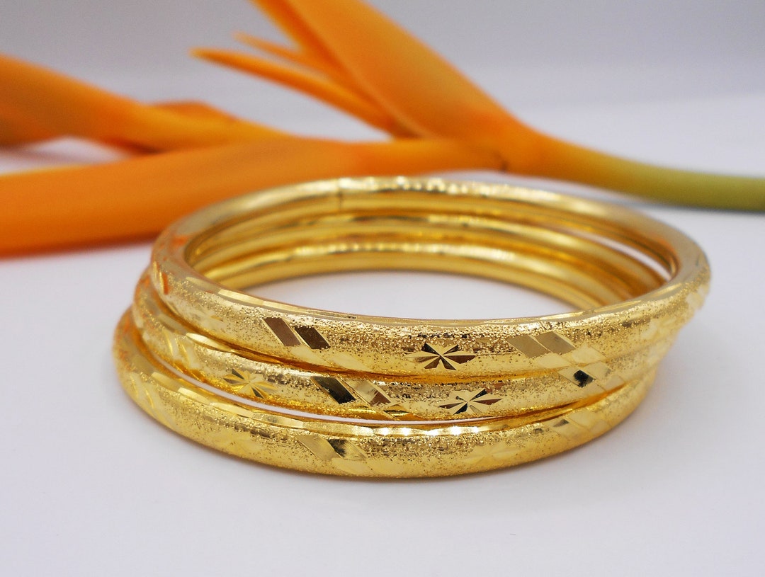 Set of 3 Bracelets Bangle 18K 22K 23K 24K Thai Baht Yellow Gold Plated ...