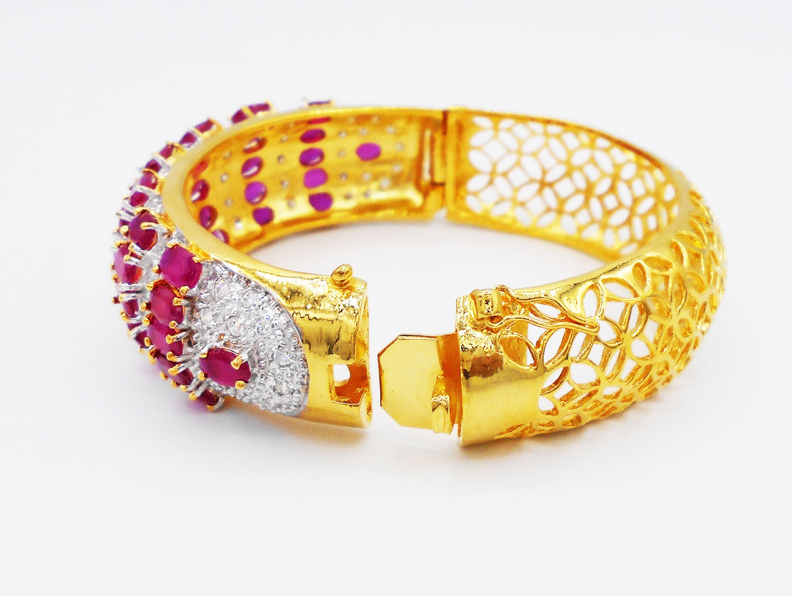 Gorgeous Bracelet Syn Ruby & Cubic Zirconia Thai Baht 22k 24k - Etsy