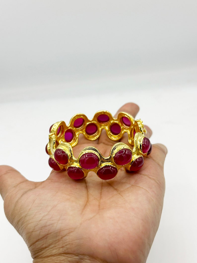 Ruby Red Bangle Bracelet: 24K Gold Plated Thai Design ,delivered Duty ...
