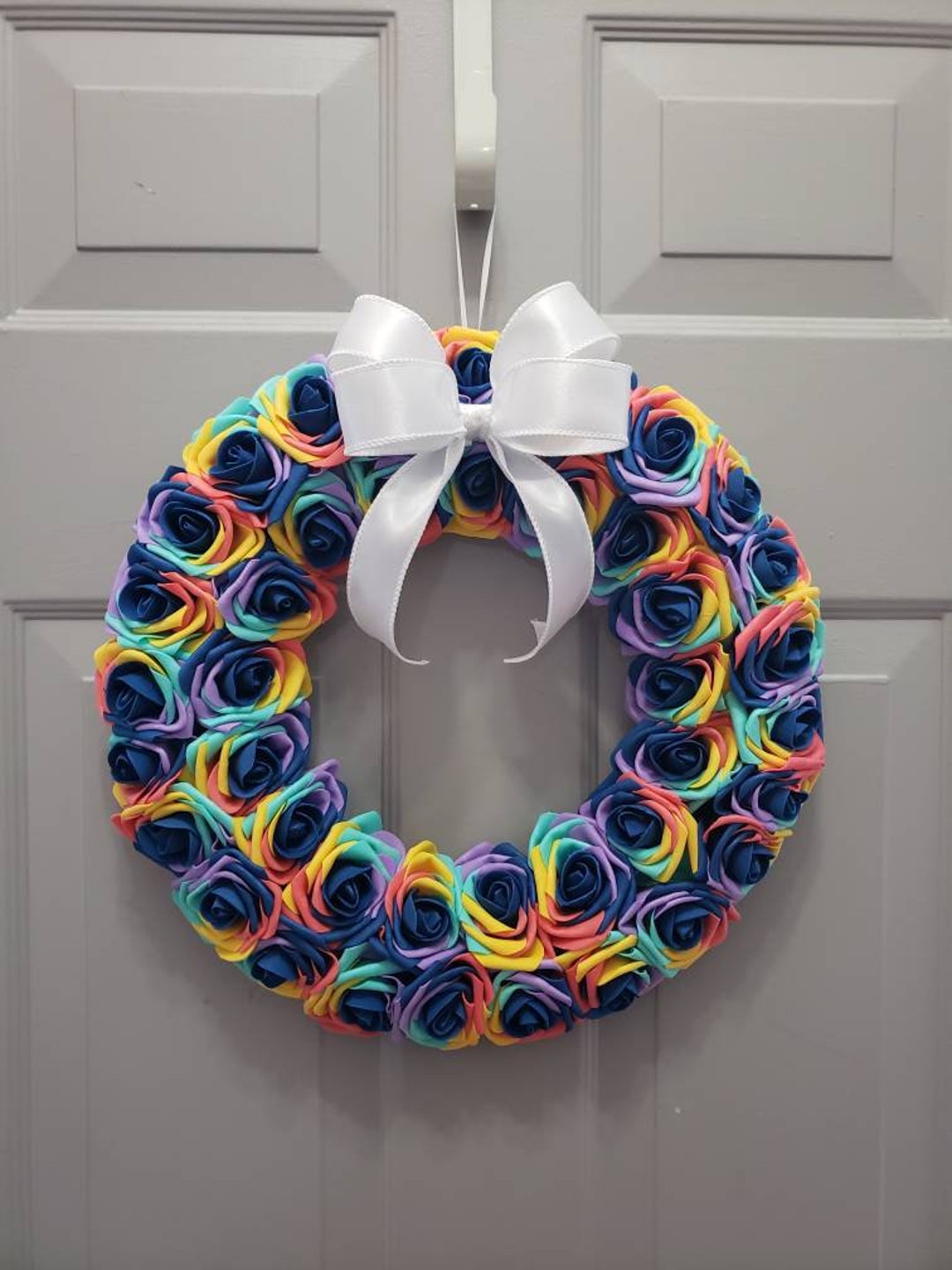 Rainbow Roses Wreath. Spring Door Wreath. Rainbow Party Decor. Rainbow ...