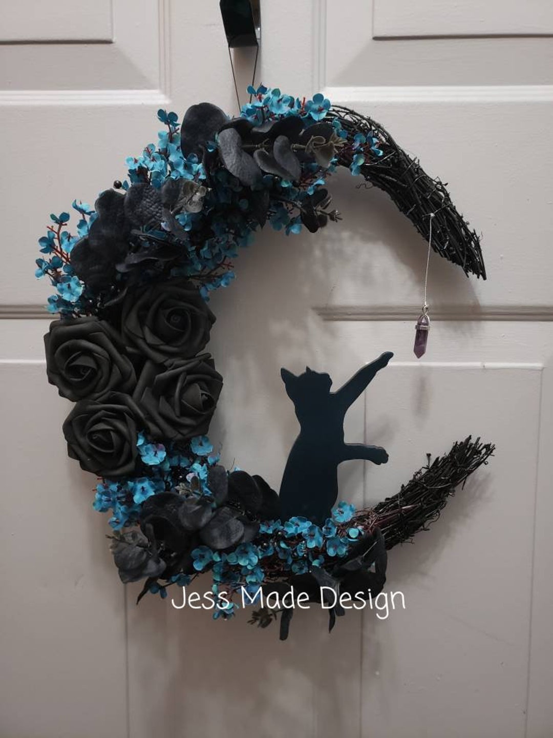 Cat Moon Wreath. Crescent Moon Decor. Teal Celestial Wall - Etsy