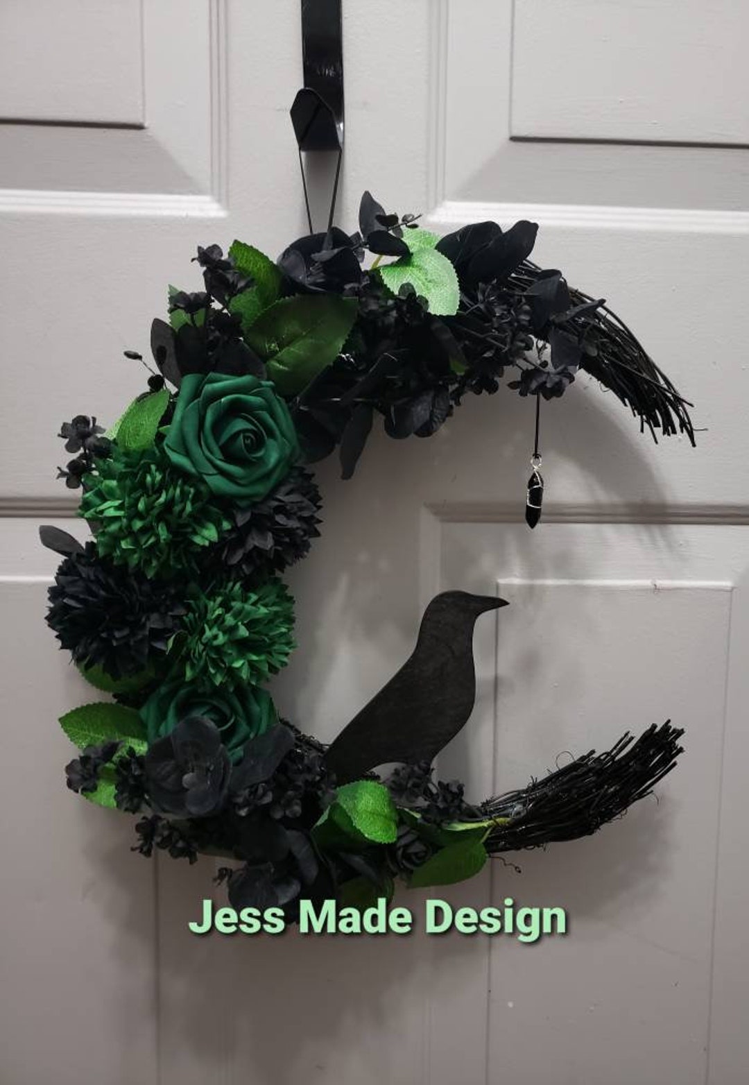 Crescent Moon Wreath Gothic Home Decor Crow Wreath Front Door Wreath
