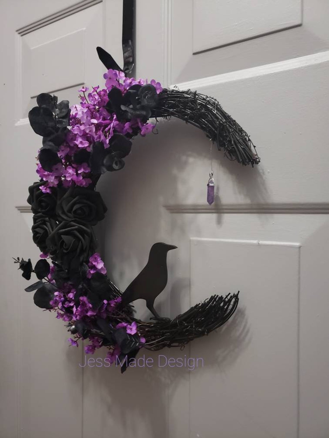 Crow Door Wreath, Raven Wreath, Halloween Wreath, Purple Gothic Wreath ...