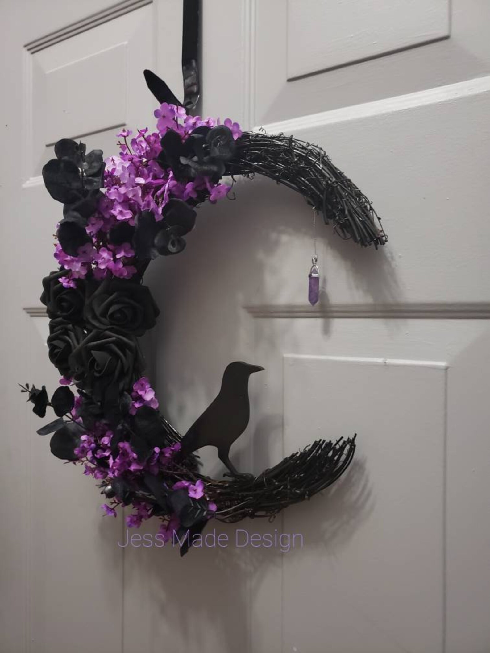 Crow Door Wreath, Raven Wreath, Halloween Wreath, Purple Gothic Wreath ...