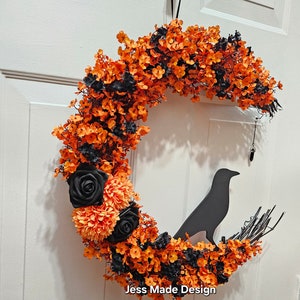 Halloween Moon Wreath, Crow Wreath, Crescent Moon Wreath, Gothic Wall ...