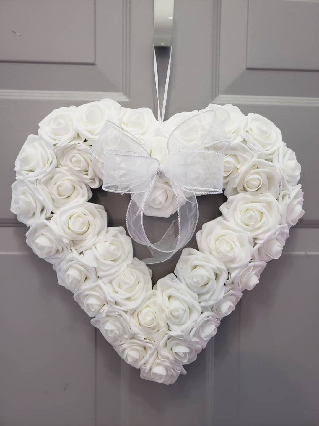 White Rose Heart Wreath. Valentines Day Gift. Communion Gift. Wedding ...