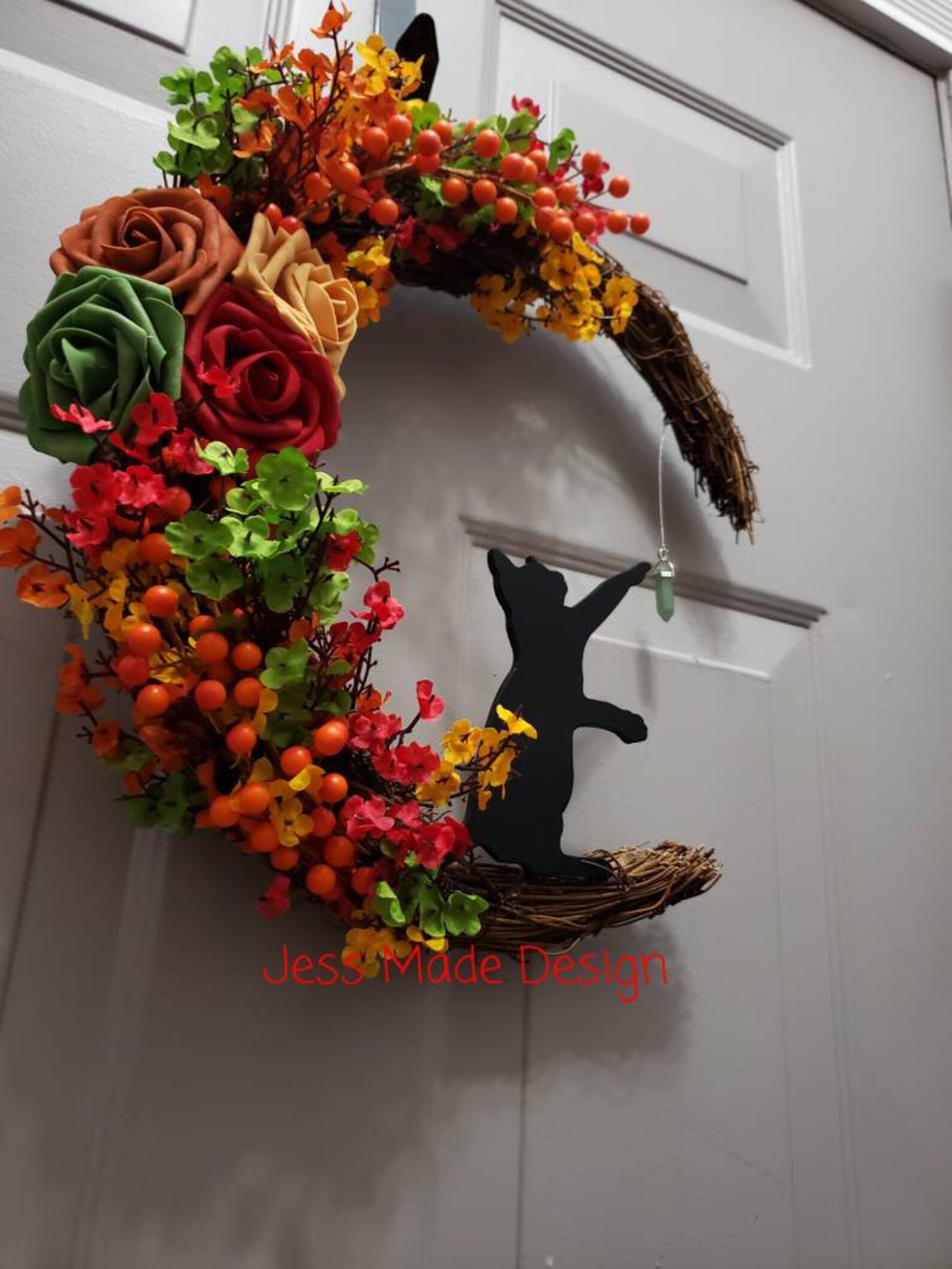 Fall Moon Wreath, Kitty Moon Wreath, Crescent Moon Wreath, Black Cat ...