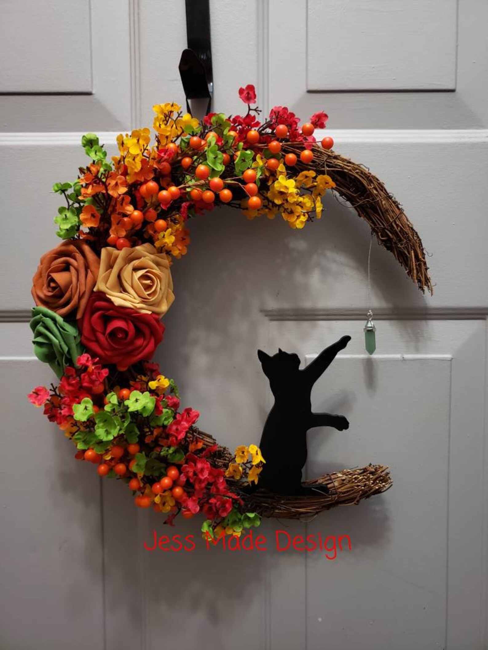 Fall Moon Wreath, Kitty Moon Wreath, Crescent Moon Wreath, Black Cat ...