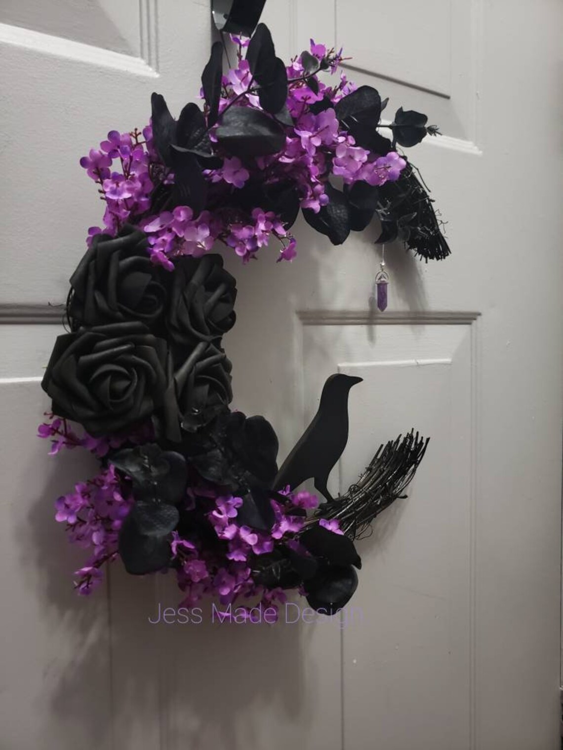 Crow Door Wreath, Raven Wreath, Halloween Wreath, Purple Gothic Wreath ...