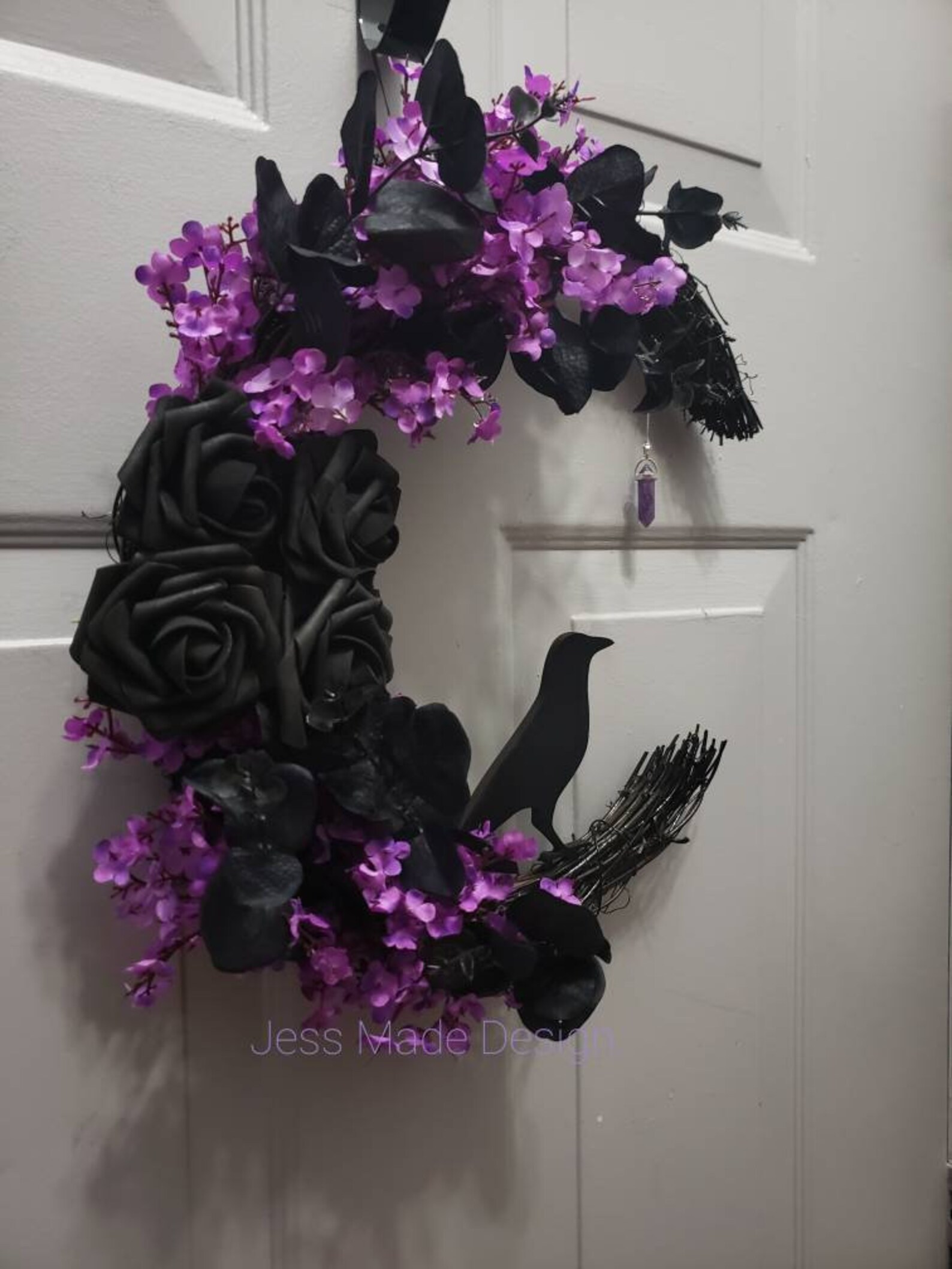 Crow Door Wreath, Raven Wreath, Halloween Wreath, Purple Gothic Wreath ...