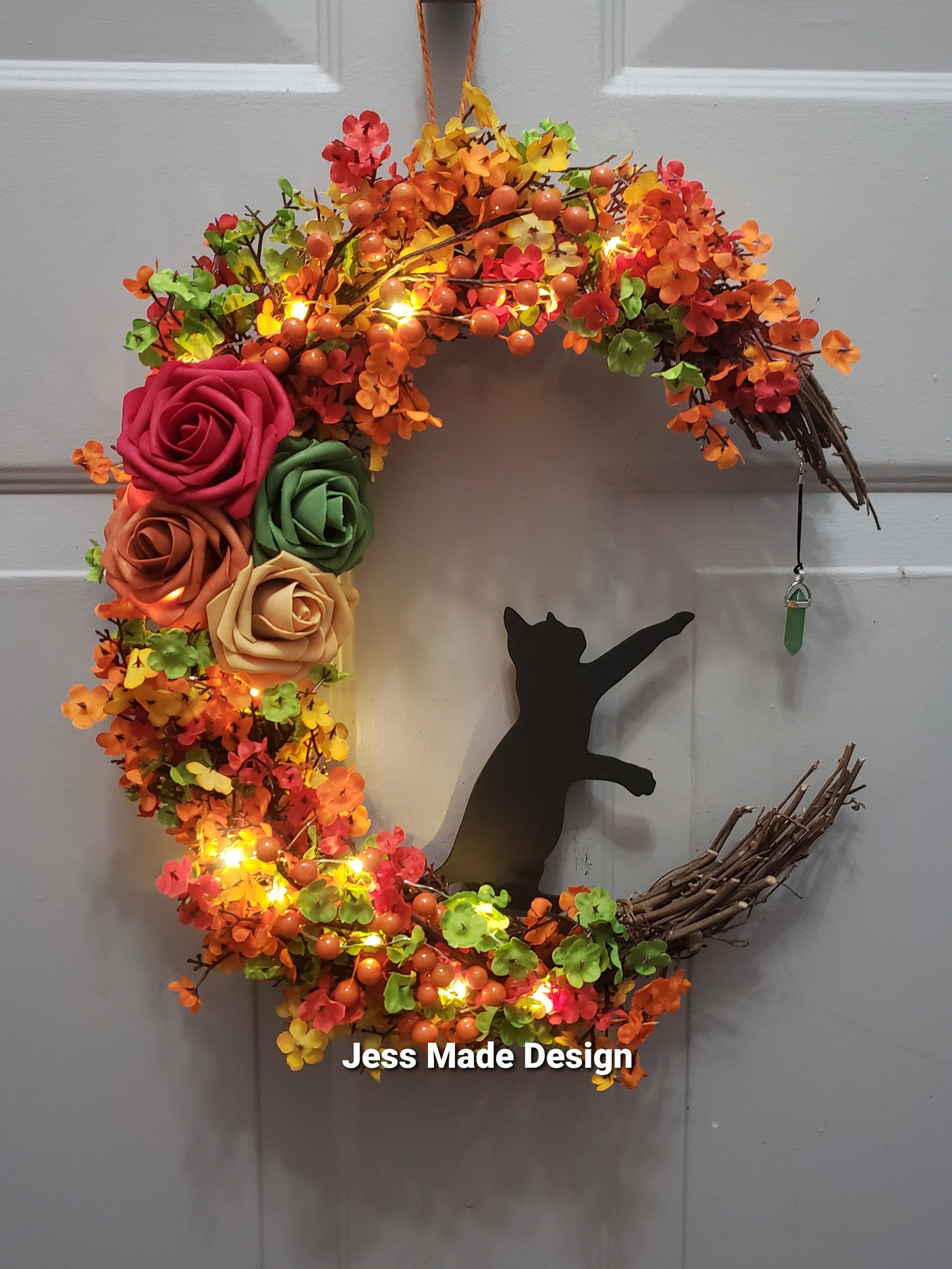Fall Moon Wreath, Kitty Moon Wreath, Crescent Moon Wreath, Black Cat ...