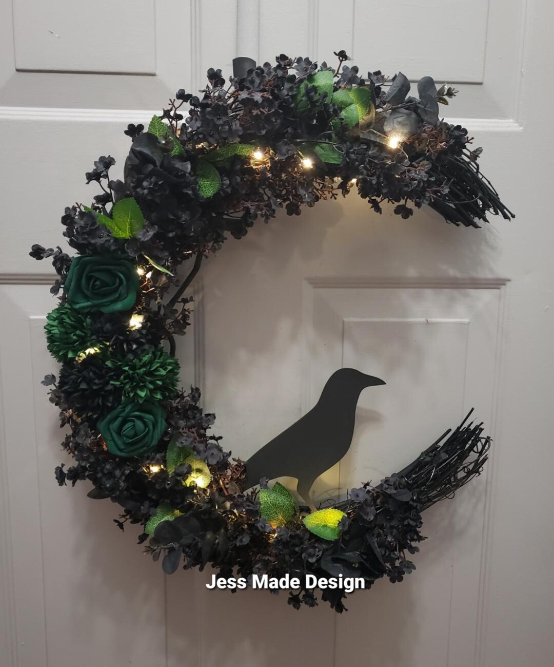 Crescent Moon Raven Wreath: Gothic Halloween Decor (14") - Etsy