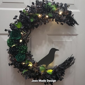 Crescent Moon Wreath, Gothic Home Decor, Raven Wreath, Front Door ...