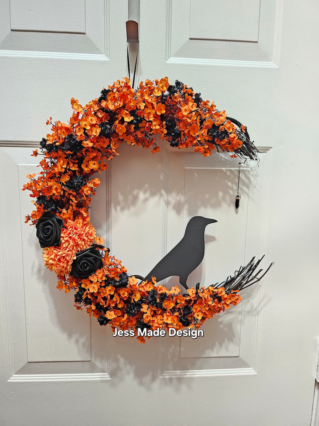 Halloween Moon Wreath, Crow Wreath, Crescent Moon Wreath, Gothic Wall ...