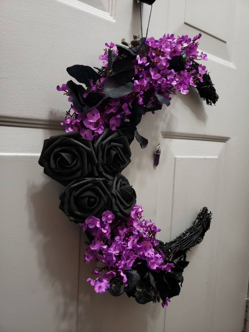 Purple Moon Wreath: Gothic Halloween Decor With Amethyst Crystal (14 ...