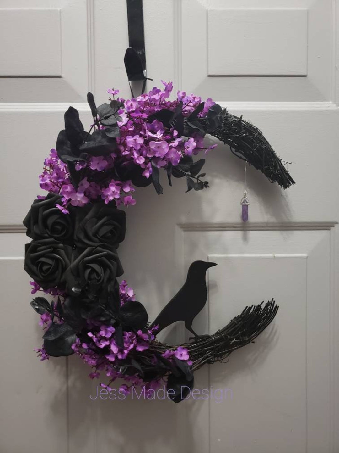 Crow Door Wreath, Raven Wreath, Halloween Wreath, Purple Gothic Wreath ...