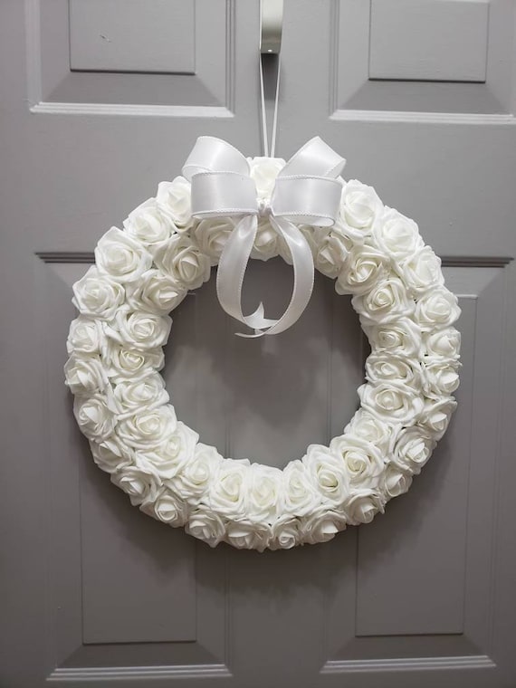 White Rose Wreath. White Wall Decor. Wedding Decor. Wedding | Etsy
