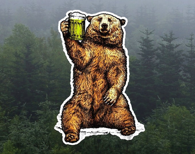 Bear Beer Sticker, Vinyl Sticker, Laptop Sticker, Yeti Cooler Sticker ...