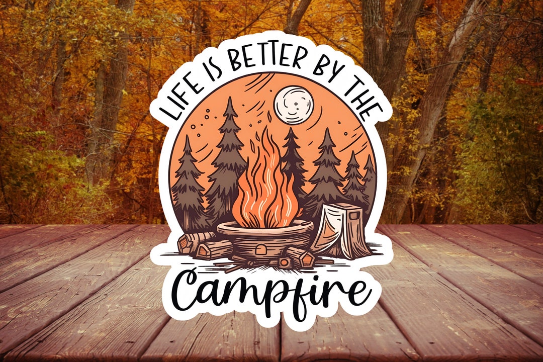 Campfire Life, Adventure Water Bottle Laptop Sticker, Camping ...