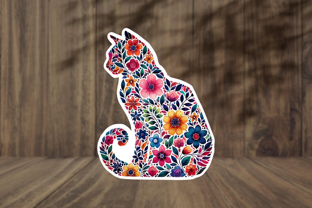 Cat Flower Sticker, Cat Floral Sticker, Cat Mom, Laptop Journal Sticker ...