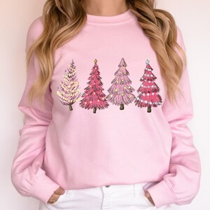 Pink Christmas Trees Sweatshirt, Pink Christmas Tree's Shirt, Pink ...