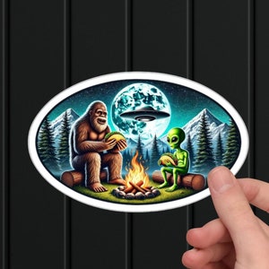 Bigfoot Alien Eating Tacos Sticker, Bigfoot Alien Campfire Sticker ...