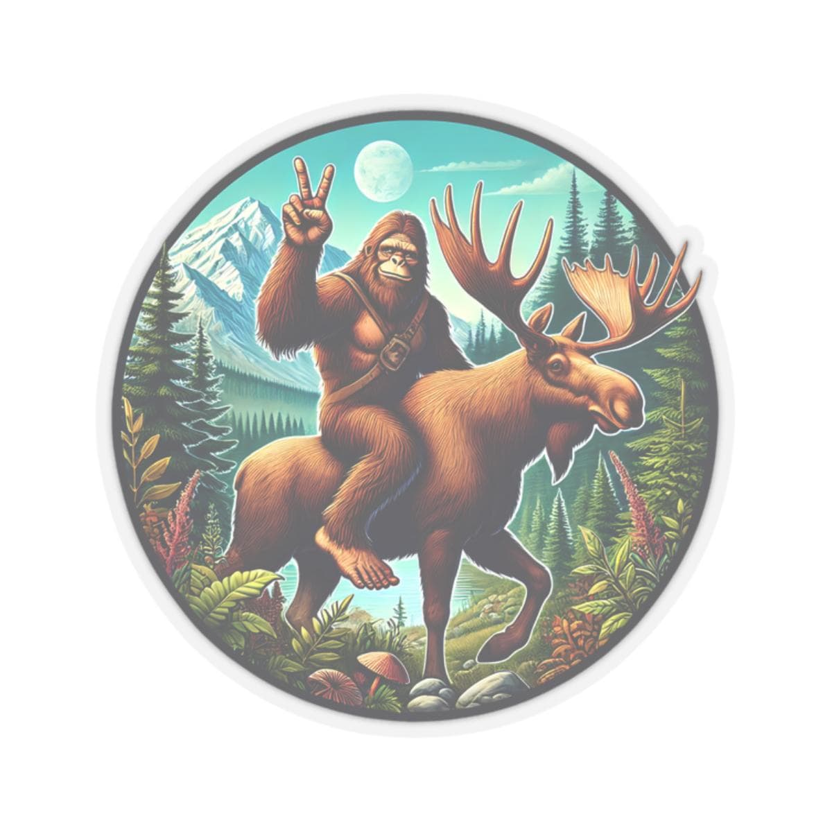 Bigfoot Riding a Moose Sticker: Cryptid Outdoor Adventure Decal, PNW ...