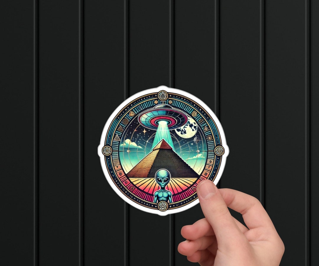 Alien Abduction Sticker, Ancient Pyramid UFO Sticker, UFO Sticker ...