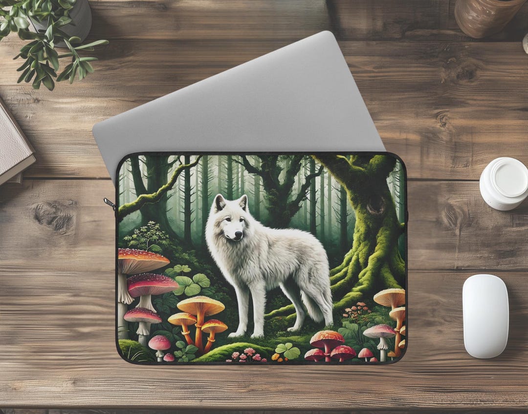 White Wolf Laptop Sleeve, Majestic White Wolf Cottage Core Laptop or ...