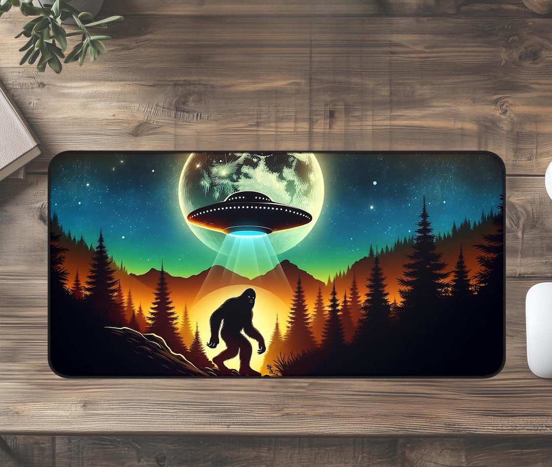 Bigfoot UFO Desk Mat: Cryptid Alien Abduction Mouse Pad - Etsy