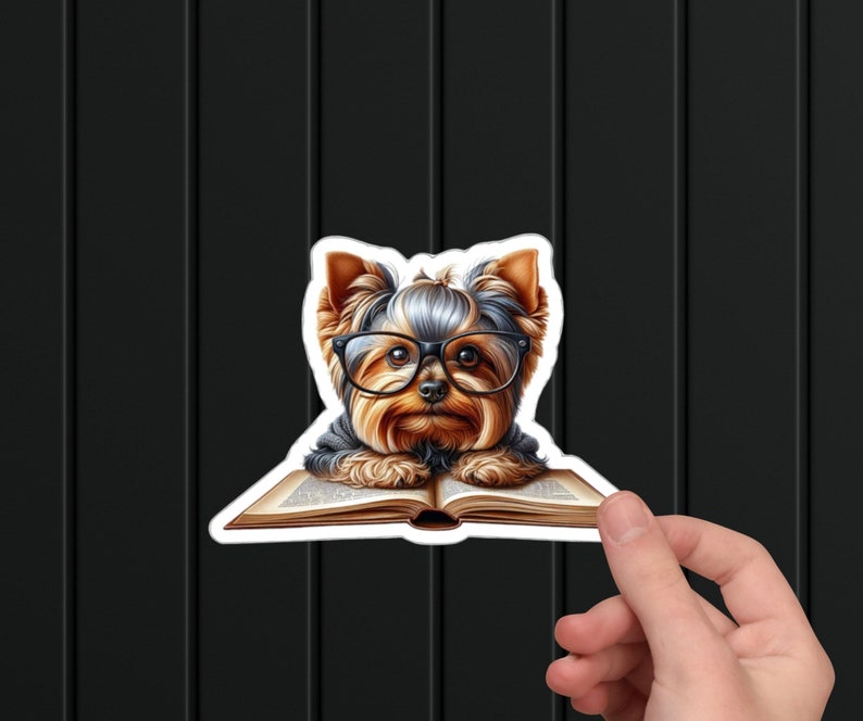 Yorkie Sticker, Cute Yorkie Reading a Book Sticker, Gift for Dog Lovers ...