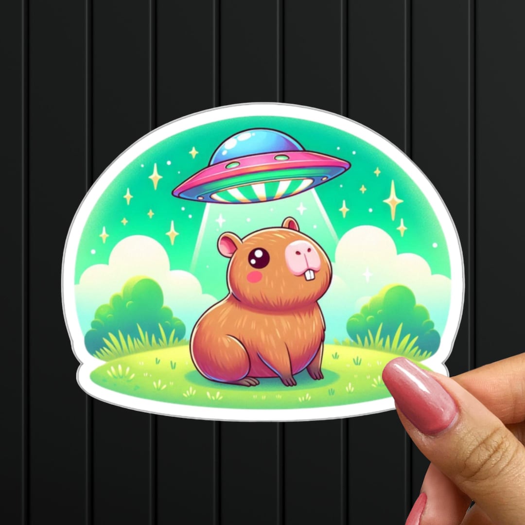 Cute Capybara UFO Sticker, Kawaii Alien Abduction, Pastel Aesthetic ...