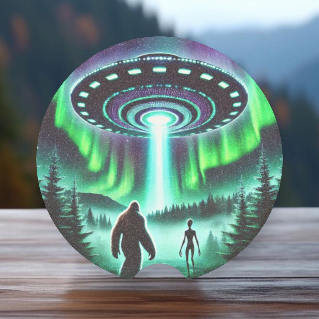 Bigfoot Alien UFO Car Coaster: Northern Lights Soapstone Coaster Set - Etsy